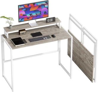 HOMCOM Klappbarer Computertisch, Schreibtisch mit Bildschirmhalterung, Stahlrahmen, Computertisch f&uuml;r Schlafzimmer, Arbeitszimmer, kleine R&auml;ume, 100 x 48 x 8