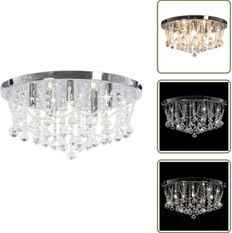 vidaXL Vidaxl - Plafonnier avec perles de cristal Argent&eacute; Rond 4 ampoules G9 - Luminaire Suspendu - Plafonnier Moderne - Luminaire Salle &agrave; Manger - Lustre