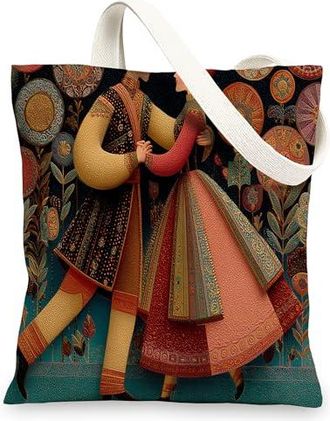 Generic Sac fourre-tout artistique en toile, motif couple vintage, sacs de courses réutilisables, légers et lavables à bandoulière pour salle de sport, multic