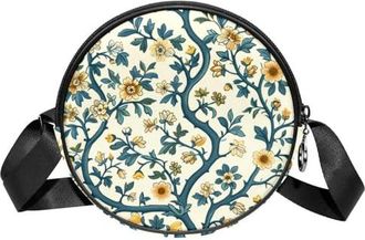 Generic Sac &agrave; bandouli&egrave;re rond pour femme, motif branches et fleurs, petit sac &agrave; dos &agrave; bandouli&egrave;re avec fermeture &eacute;clair, bretelles r&eacute;glables, sac &agrave; main rond