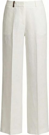 PESERICO Femme, Pantalons, Blanc, Taille: 38 FR Linen Gabardine Palazzo Pantalons