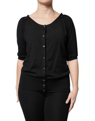 Dolce & Gabbana Womens Black Button Down Short Sleeve Blouse Top Virgin Wool