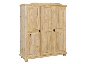 Inter Link SAS Kleiderschrank - Kiefer massiv - Garderobenschrank - Landhaus Still - W&auml;scheschrank - Mehrzweckschrank - Schlafzimmerschrank - 3 T&uuml;rig - Natur lackier