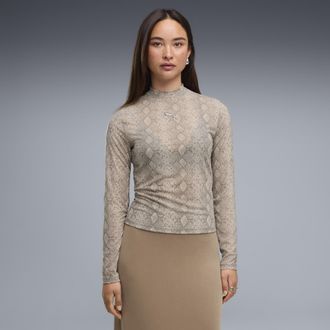 Puma T-shirt en maille &agrave; imprim&eacute;s Snake Pack Femme, V&ecirc;tements, Beige, XL