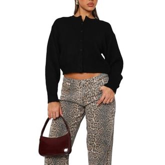 Generic Y2k Cardigan court en coton l&eacute;ger pour femme - Col rond et manches longues - V&ecirc;tements dautomne pour adolescents, Noir, S