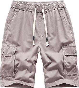 Generic Short cargo d&eacute;contract&eacute; en serg&eacute; pour homme - En coton - Cordon de serrage - Stretch - Avec poches, marron, 40