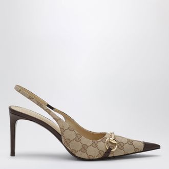 Gucci Beige Donna Slingback-Pumps aus GG-Stoff