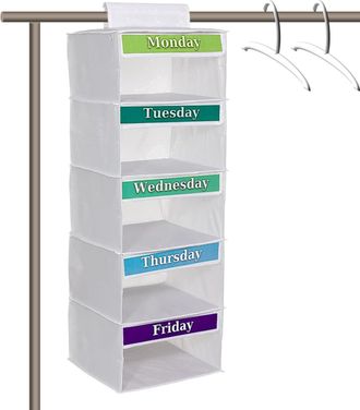 Generico Kleider-Organizer - H&auml;ngeregal mit 5 Ebenen, w&ouml;chentlicher Kinderkleider-Organizer mit 5 F&auml;chern und visuellen Etiketten, ideal f&uuml;r Schrank, Schlafzim