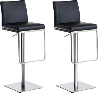 Clp 2er Set Barhocker Panama Mit Kunstlederbezug I H&ouml;henverstellbarer Barstuhl I Thekenhocker Mit Lehne Und Fu&szlig;st&uuml;tze, Farbe:schwarz, Gestell Farbe:Edelst