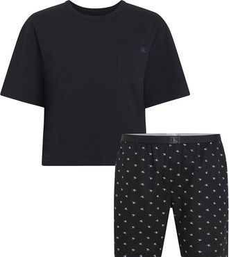 Calvin Klein Damen Pyjama-Set Short Set Kurz, Schwarz (Black Top/Diamond Logo Short), M