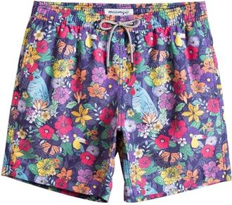 Maamgic Short de Bain Homme Maillot Séchage Rapide Slip Filet Intégré pour Vacances sur la Plage,Fleurs et Oiseaux Coloré,XXL