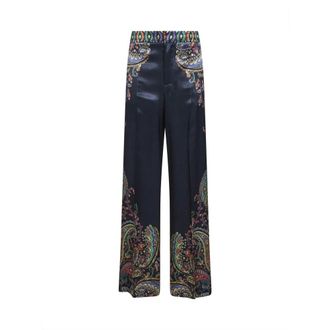 Etro Femme, Pantalons, Multicolore, Taille: 38 FR Pantalon large en satin envers avec imprim&eacute; plac&eacute;