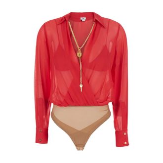 Elisabetta Franchi Femme, Tops, Rouge, Taille: 42 FR Top en georgette