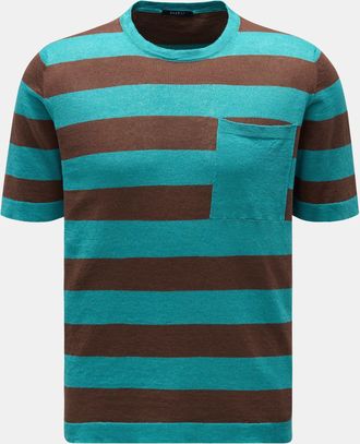 04651/ Herren - Kurzarm-Pullover Striped Tee türkis/braun gestreift