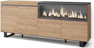 Skraut Home | Sideboard, Highboard | Kommode, Komodenschrank | 210 | 4 T&uuml;ren | Elektrokamin XXL | Industriedesign | Moderner Stil | Eiche