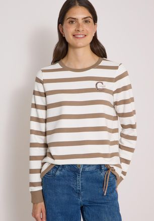 Cecil Sweatshirt CECIL, Damen, Gr. XXL (46), braun (natural taupe), Web, 65% Baumwolle, 35% Polyester, gestreift, comfort fit, Rundhals, B&uuml;ndchen, Sweatshir