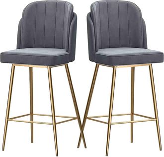 Generic Barhocker-Set (2er-Pack), Barhocker mit Fu&szlig;st&uuml;tze und doppelter R&uuml;ckenlehne, hohe Hocker f&uuml;r K&uuml;che und Esszimmer