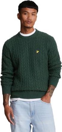 Lyle & Scott Pull &agrave; col rond en tricot torsad&eacute; chin&eacute; pour homme, vert fonc&eacute;, Taille M