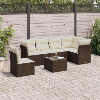 vidaXL 7-tlg. Garten-Sofagarnitur mit Kissen Schwarz Poly Rattan - Vidaxl