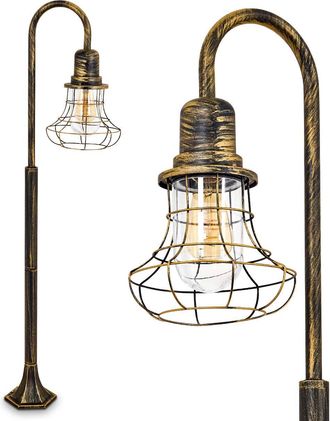 HOFSTEIN Außenleuchte Borkan, Stehleuchte in antikem Look, Aluguß in Schwarz/Gold mit Klarglas-Scheiben, Wegeleuchte 125,5 cm, Retro/Vintage Gartenlampe, E27-F