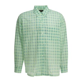 Beams Plus Offenes B.d. Seersucker Karohemd - - Shirts - Herren - Gr&uuml;n - L