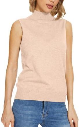 Generic D&eacute;bardeur sans manches en coton - D&eacute;bardeur slim fit pour femme - Haut pour adolescente fille Y2K - T-shirt long &eacute;troit fin et &eacute;l&eacute;gant - Col roul&eacute; - S