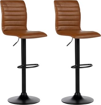 Beliani Barhocker 2er Set Kunstleder braun Metallgestell Fußstütze schwarz Lucerne II