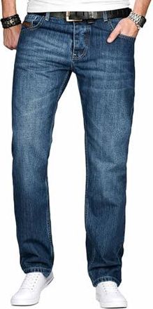 Alessandro Salvarini A. Salvarini Designer Jeans stretch pour homme Coupe confortable - Bleu - 46W x 36L