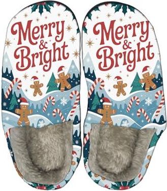 Generic Pantoufles de No&euml;l personnalis&eacute;es en mousse &agrave; m&eacute;moire de forme avec dessus en tricot en peluche pour cadeau de vacances, No&euml;l 12, 4-14