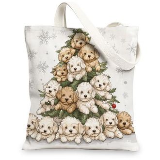 Generic Sac fourre-tout en toile r&eacute;utilisable pour le shopping Motif chien labradoodle de No&euml;l 33 x 38 cm, sac d&eacute;picerie r&eacute;utilisable pour femme, peinture est