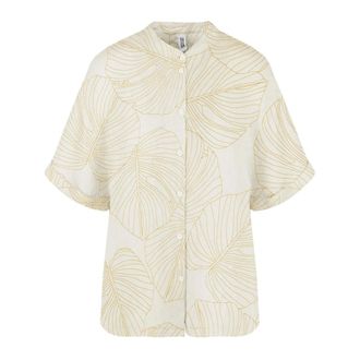 Bomboogie Femme, Blouses et Chemises, Blanc, Taille: 44 FR Chemise en lin &agrave; col mandarin