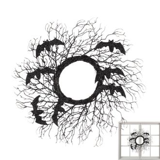 Generic Halloween-Dekoration - Schwarze Krone Flederm&auml;use | Gruselige Verzierung f&uuml;r T&uuml;r, Wand, Fensterrahmen, Garten, Wohnzimmer, saisonale Halloween-Party, 