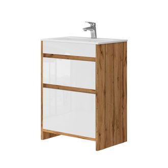 Vicco Waschbeckenunterschrank Goldkraft Eiche Detmold, bestehend aus Waschbeckenunterschrank, Waschbecken - mit Praktische Aufbewahrung