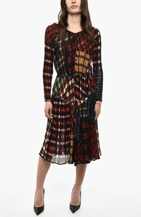 Dsquared2 Silk-Blend Long-Sleeved Dress with Tartan Pattern Dsquared2