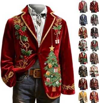 Generic Blazers de No&euml;l en velours c&ocirc;tel&eacute; pour homme - Costume de P&egrave;re No&euml;l amusant &agrave; manches longues - Manteaux de No&euml;l d&eacute;contract&eacute;s - Costume de vacances av