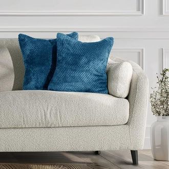 Decoking 58381 2tlg 2 Kissenbez&uuml;ge 45x45 cm Mikrofaser Rei&szlig;verschluss Fleece Kissenh&uuml;llen Indigo blau Henry