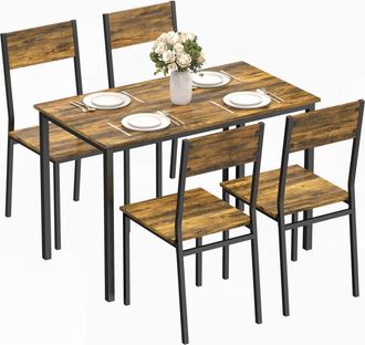 HOMCOM Ensemble table salle &agrave; manger avec 4 chaises - HOMCOM - 4 personnes - industriel - m&eacute;tal et bois - 108 x 60 x 76 cm - brun rustique