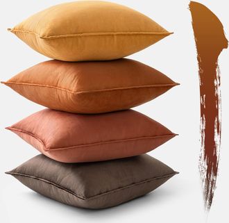 Miulee 4er Set Samt Kissenbezug 50x50 cm Khaki Serie Dekorative Kissenhülle Sofakissen Dekokissen Umwickelte Kante Kissenbezüge Zierkissenbezug für Sofa Wohn