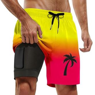 Generic Maillot de bain d&eacute;t&eacute; &agrave; manches courtes pour homme avec imprim&eacute; animal Capybara Mental State, Rouge past&egrave;que, XXL