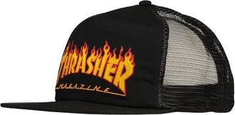 Thrasher Mens Embroidered Flame Logo Mesh Snapback Hat Black