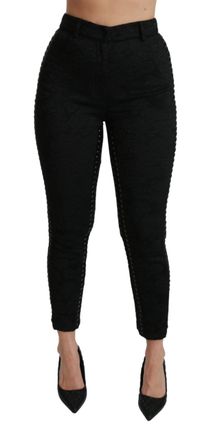 Dolce & Gabbana Womens Black Brocade Skinny High Waist Pants