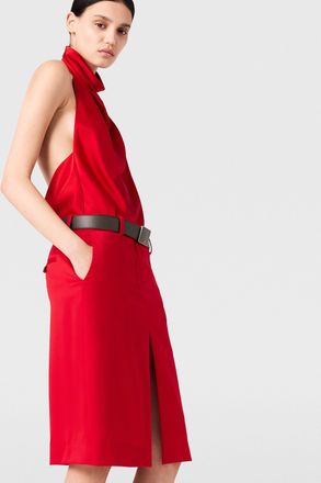 Stella McCartney Lace-Trimmed Satin Midi Skirt, Woman, Lipstick, Size: 42