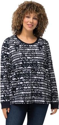Ulla Popken Femme Grandes Tailles Sweat, côtés Ouverts, col Rond, Manches Longues Marine 50+ 825267130-50+