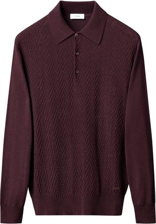 Eton Langarm-Strick-Poloshirt mit Chevron-Struktur, Contemporary Fit in