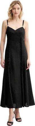 Twinset Robe Longue en M&eacute;lange Lin avec Lacets - Femme - Robes - Noir - Taille: 36 FR