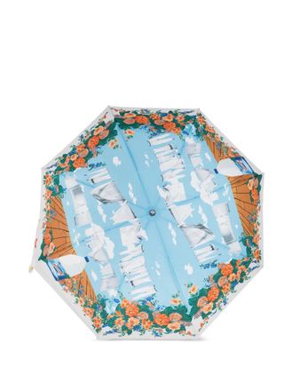 Moschino parapluie &agrave; fleurs - Bleu