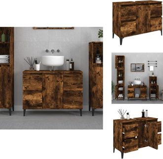 vidaXL Meuble d&eacute;vier ch&ecirc;ne fum&eacute; 80x33x60 cm bois ding&eacute;nierie - Armoire De Salle De Bain - Meuble Vasque - Meuble Sous &Eacute;vier - Rangement Salle De Bain