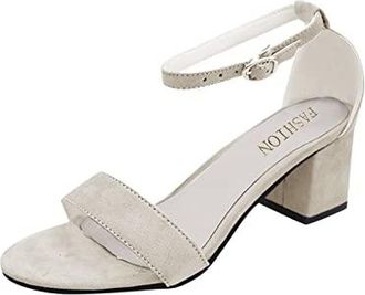 Generic Sandales de f&ecirc;te pour femme Mary Jane &agrave; talons hauts en daim verni - Confortables pour invit&eacute;s de mariage, bureau, soir&eacute;e, beige, 37.5 EU