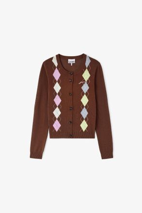 Ganni Tiramisu Strickjacke in Argyle Bio-Baumwolle - Gr&ouml;&szlig;e XS