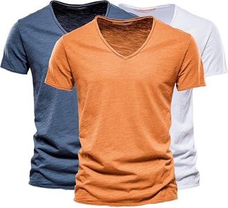 Generic Lot de 3 t-shirts pour homme - Col en V - S&eacute;chage rapide - T-shirt fonctionnel l&eacute;ger - T-shirt de sport respirant - T-shirt de fitness confortable - T